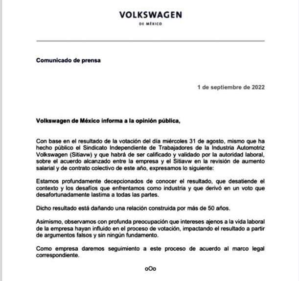 Lamenta Volkswagen Rechazó La Propuesta Salarial Y Acusa Intereses